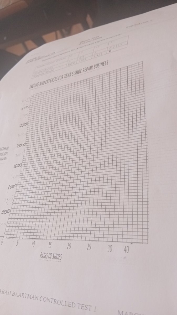 The image shows a graph grid with axes labeled 'PAIRS OF SHOES' (x-axis)