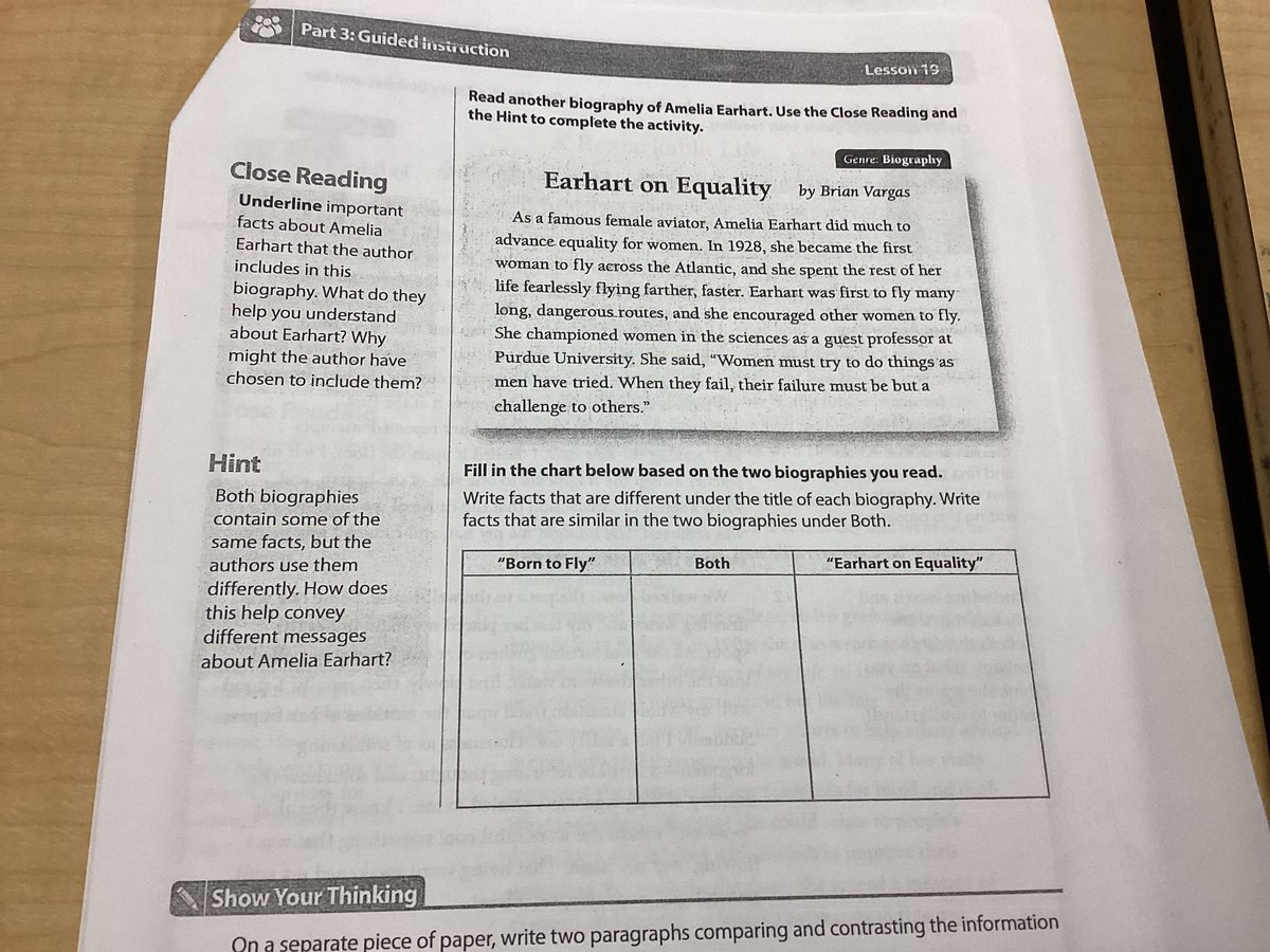 Read another biography of Amelia Earhart. Use the Close Reading and the H..