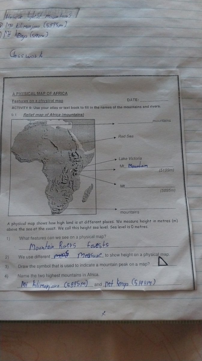 A PHYSICAL MAP OF AFRICA Features on a physical map ACTIVITY 9: Use your..