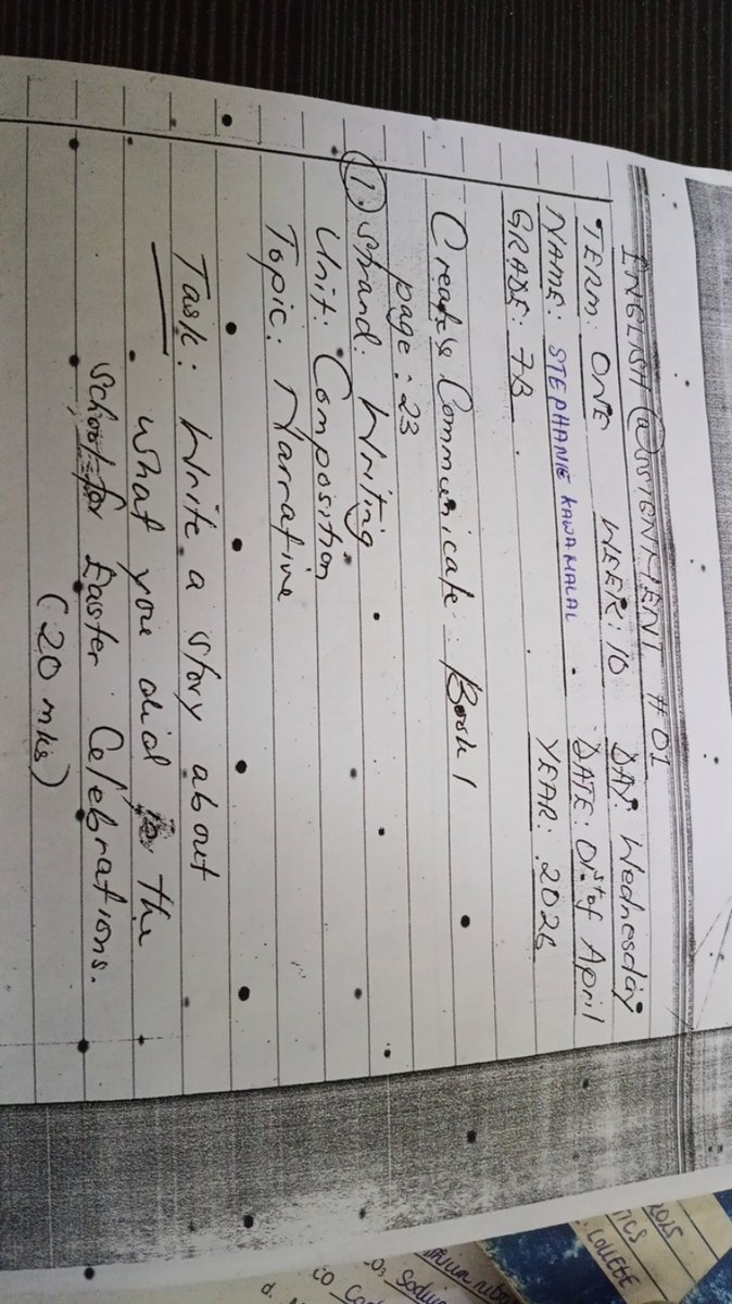 ENGLISH ASSIGNMENT #01 TERM: ONE WEEK: 10 DAY: Wednesday NAME: STEPHANIE
