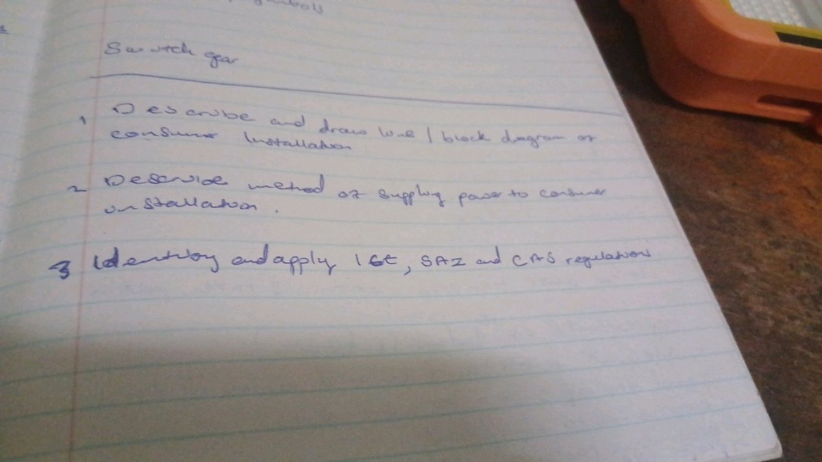 Describe and draw a wiring/block diagram of a consumer installation. Desc..