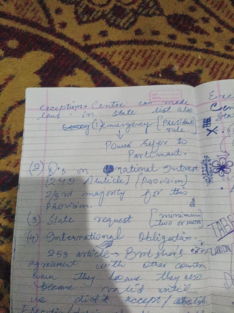 Exceptions: Centre can make laws in State list also. Emergency (Presiden..