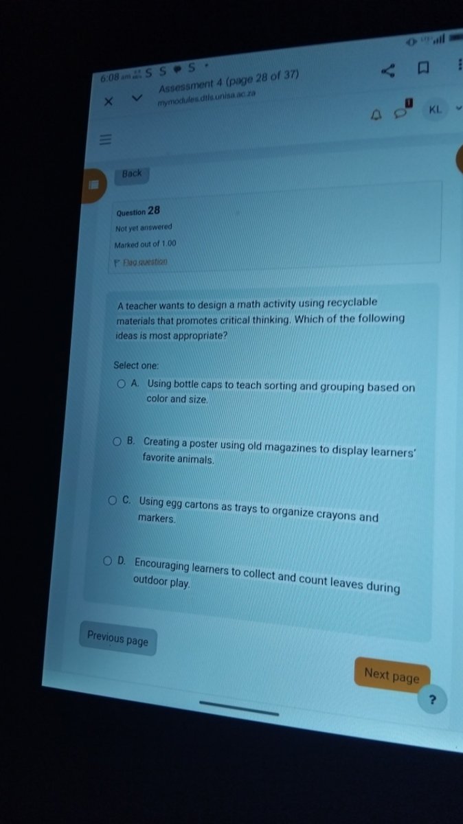 A teacher wants to design a math activity using recyclable materials that..