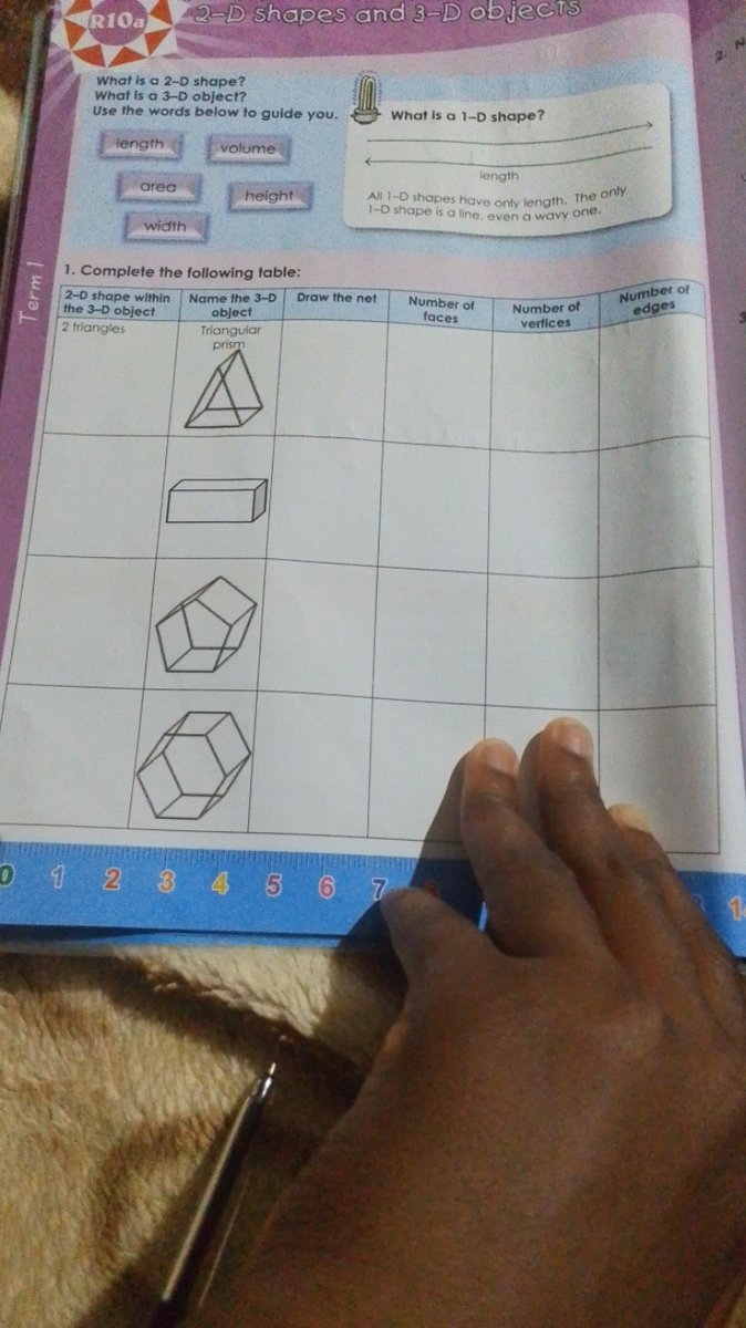 Complete the following table: | 2-D shape within the 3-D object | Name t..