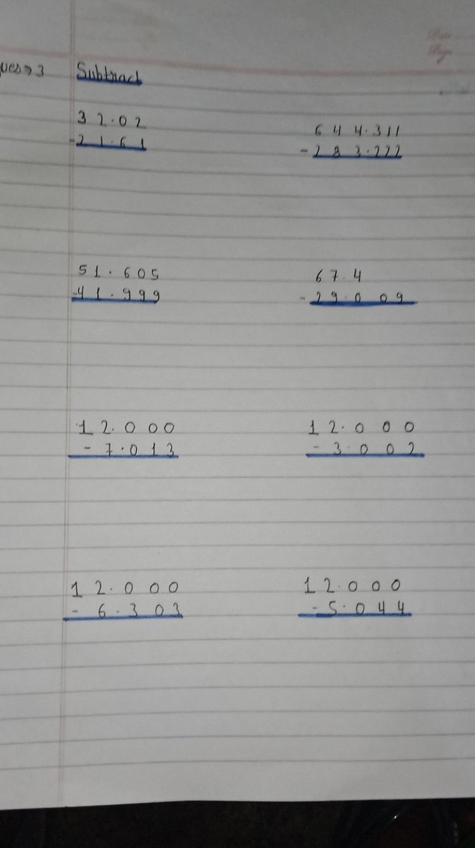 Subtract the following numbers: 32.02 - 21.61 644.311 - 283.222 51.605