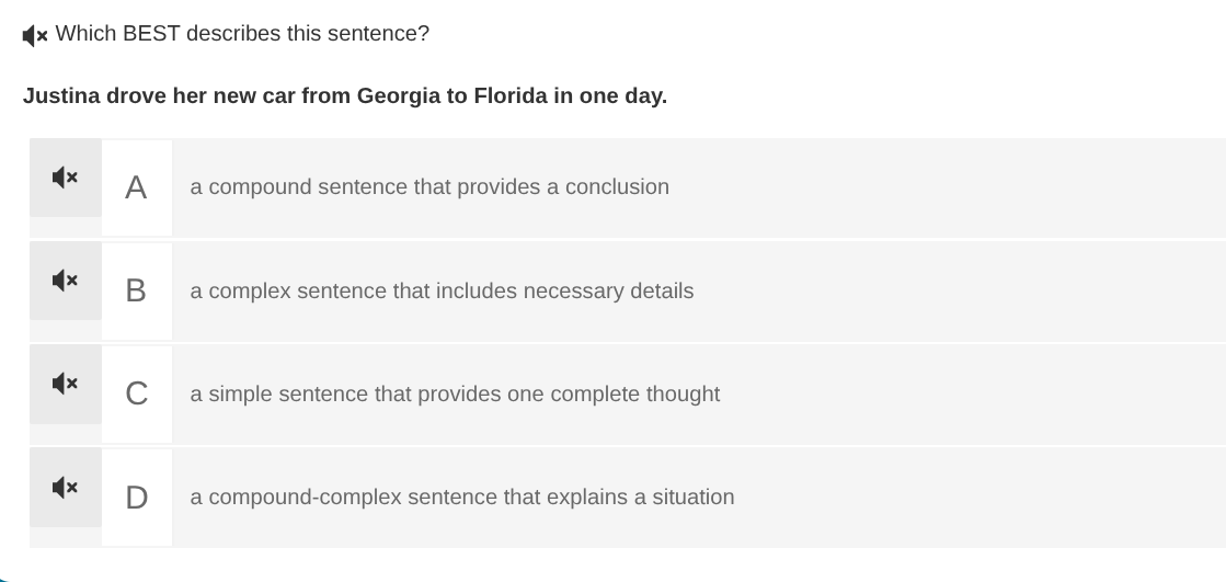 Which BEST describes this sentence? "Justina drove her new car from Geor..