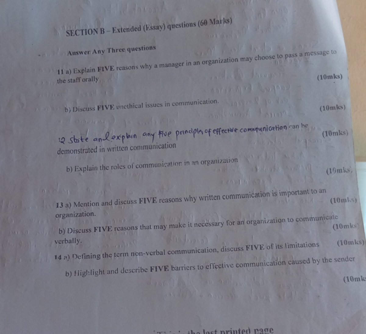 SECTION B – Extended (Essay) questions (60 Marks) Answer Any Three questi..