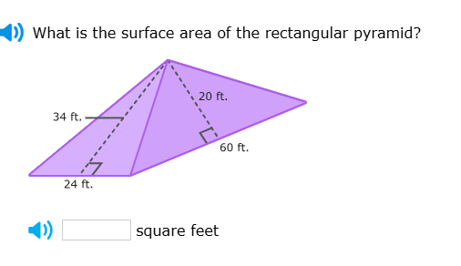What is the surface area of the rectangular pyramid? (The diagram shows