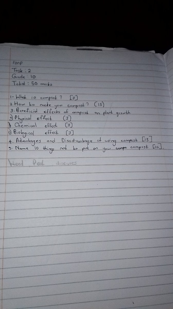 AMP Task: 2 Grade: 10 Total: 50 marks What is compost? [3] How to make y..