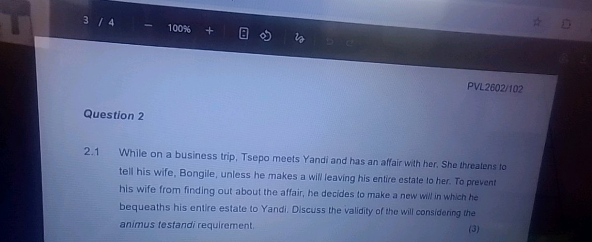 Question 2 2.1 While on a business trip, Tsepo meets Yandi and has an af..