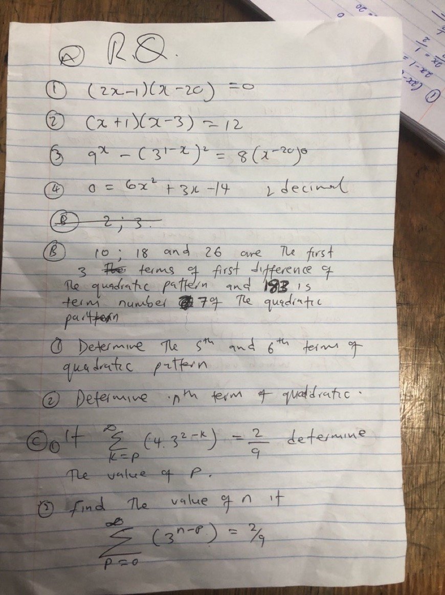 Here are the questions: A. Solve for x: (2x-1)(x-20) = 0 (x+1)(x-3) = 12..