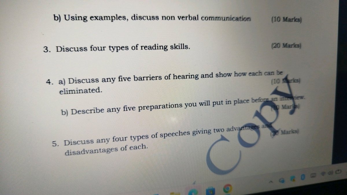 b) Using examples, discuss non verbal communication (10 Marks) Discuss f..
