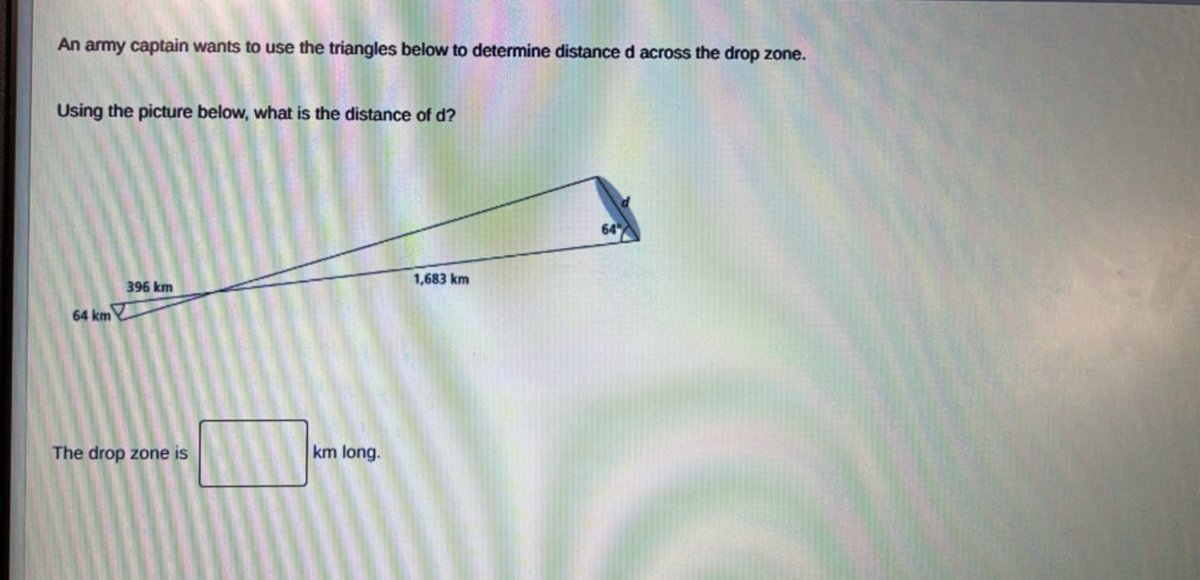 An army captain wants to use the triangles below to determine distance d