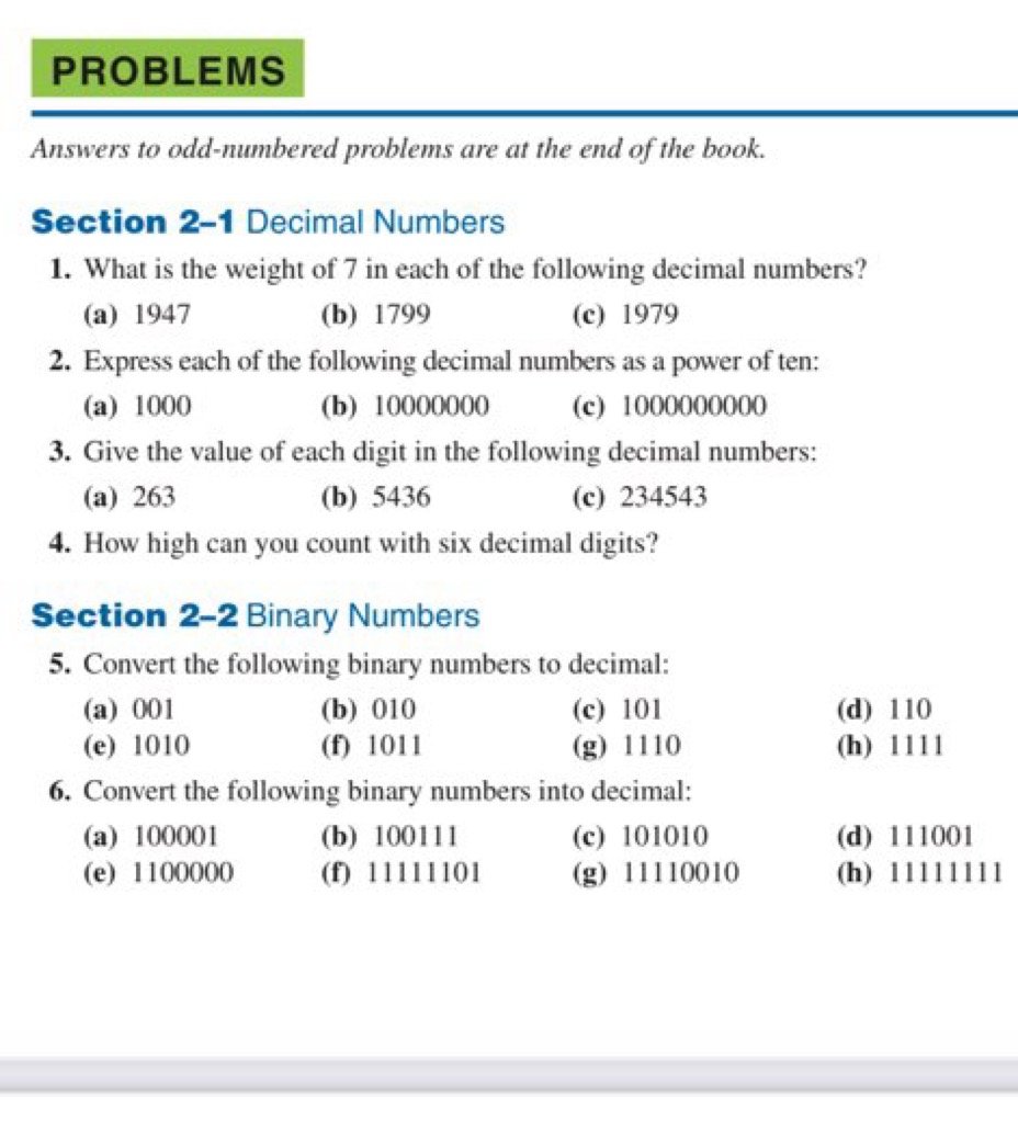 Section 2-1 Decimal Numbers What is the weight of 7 in each of the follo..