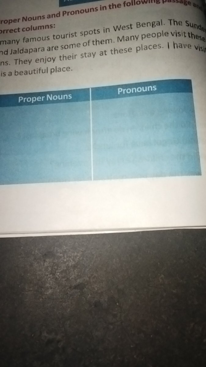 Identify the Proper Nouns and Pronouns in the following passage and put t..