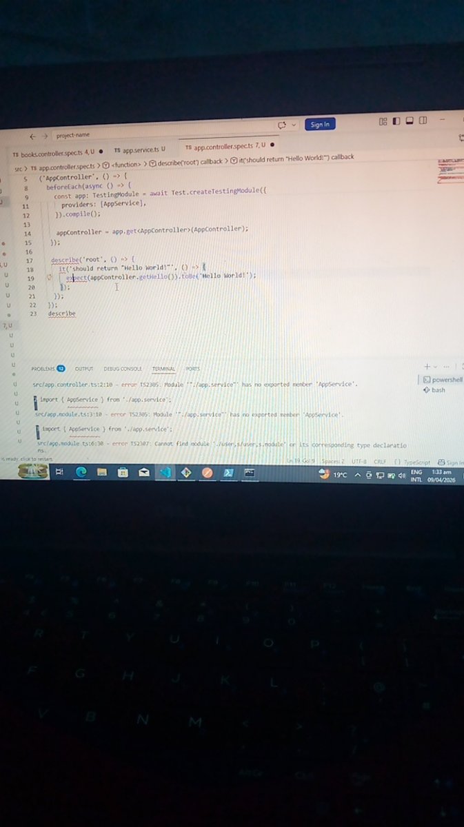 How to fix these errors? typescript src/app.controller.ts:2:18 error TS2..