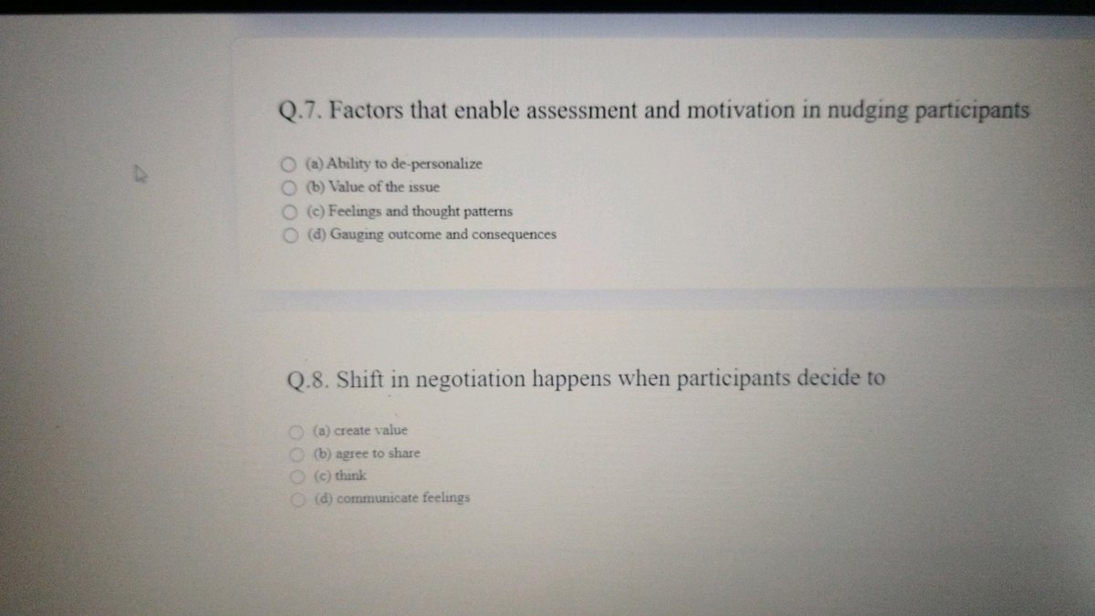 Q.7. Factors that enable assessment and motivation in nudging participant..
