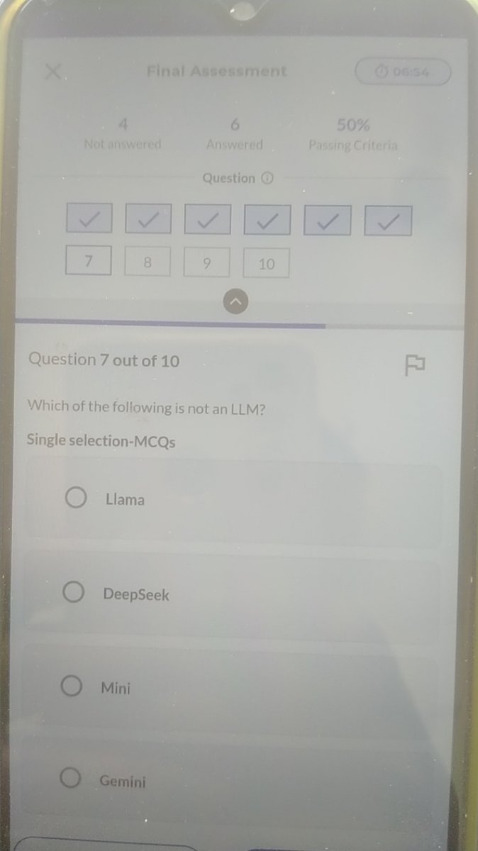 Which of the following is not an LLM? Single selection-MCQs Llama DeepS..