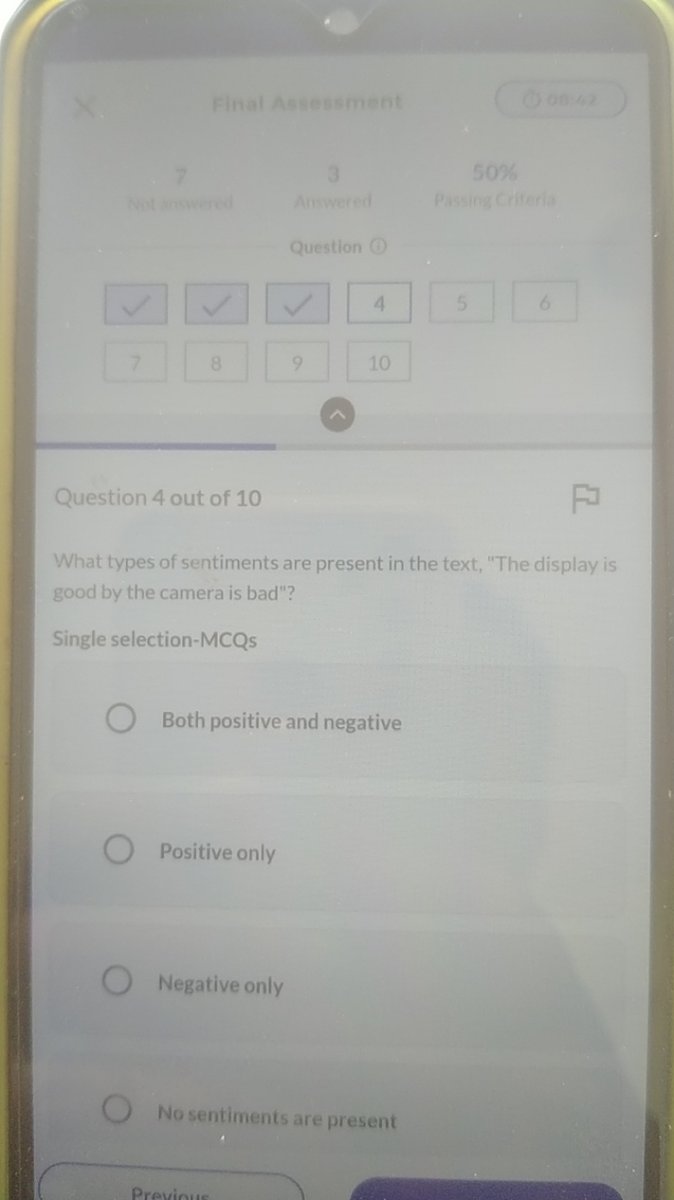 What types of sentiments are present in the text, "The display is good by..