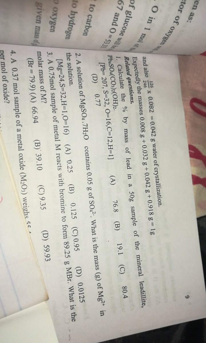 Here are some related questions: Calculate the % by mass of lead in a 50..