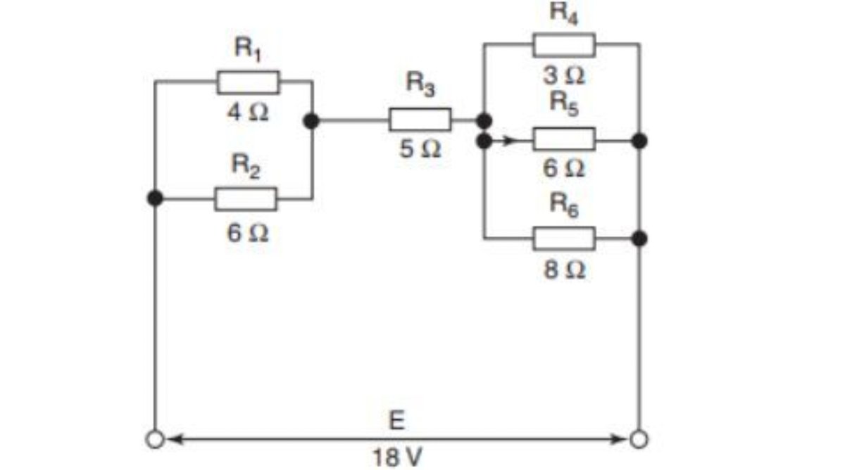 The image shows a circuit diagram with several resistors and a voltage so..