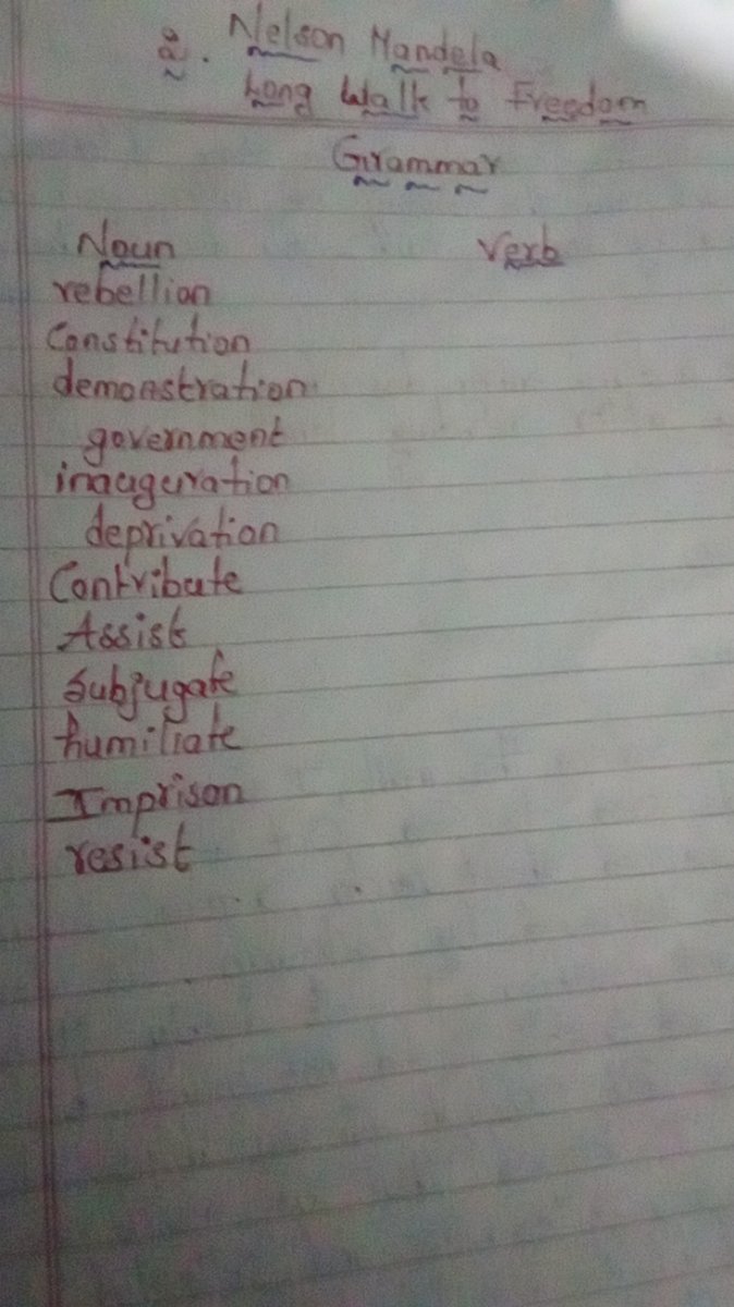 Nelson Mandela: Long Walk to Freedom Grammar Noun rebellion Constitutio..