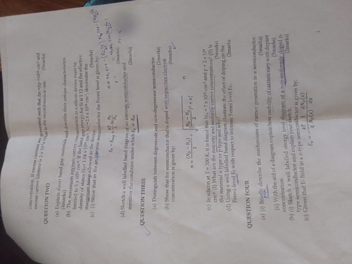 QUESTION TWO (a) Explain direct band gap materials and describe their un..