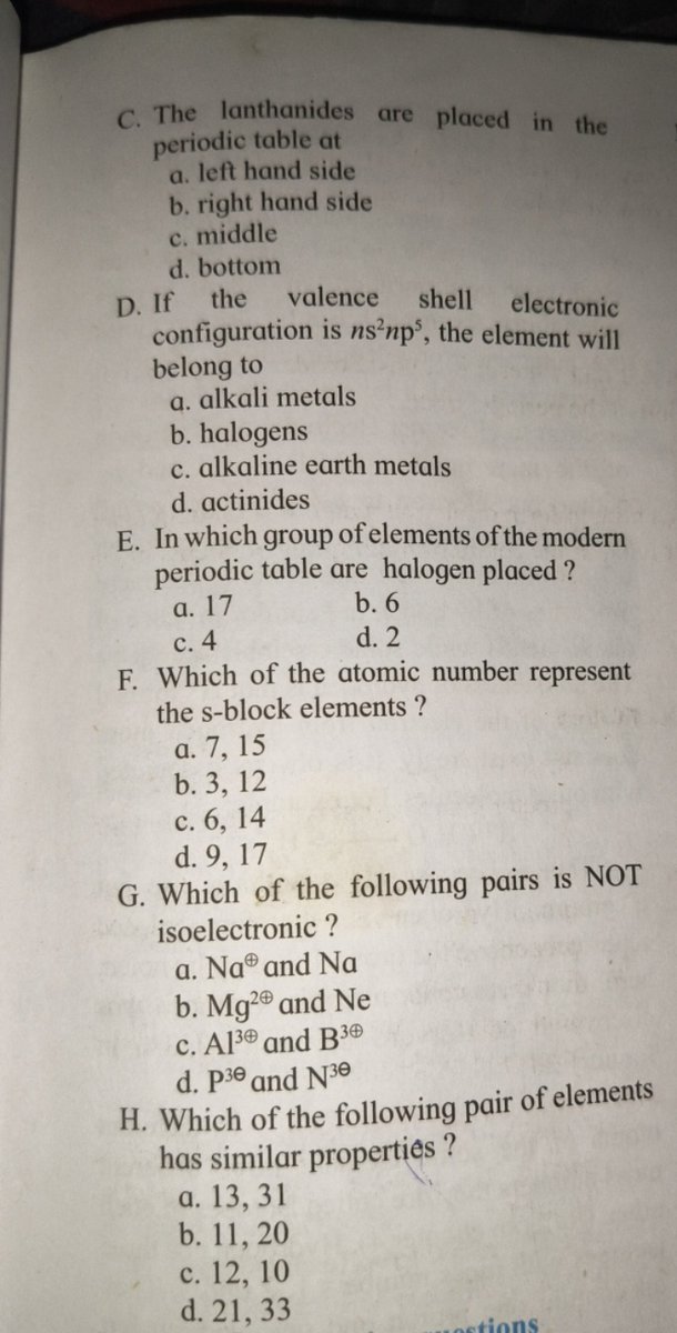C. The lanthanides are placed in the periodic table at a. left hand side