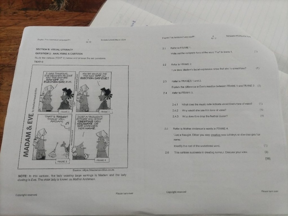 SECTION B: VISUAL LITERACY QUESTION 2: ANALYSING A CARTOON Study the cart..