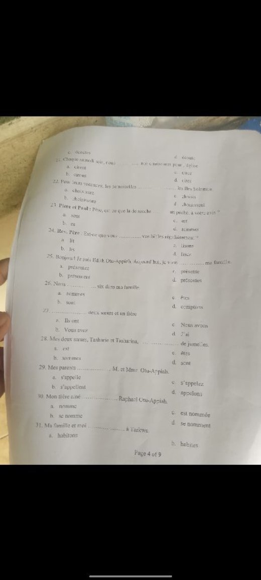 Here are some multiple-choice questions in French. Please provide the cor..