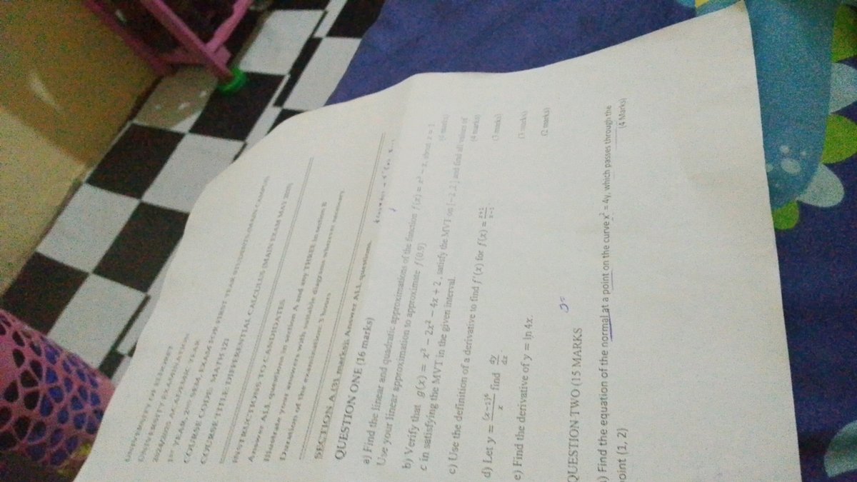 UNIVERSITY EXAMINATION COURSE CODE: MATH 123 1ST YEAR, 2ND SEM, EXAM FOR