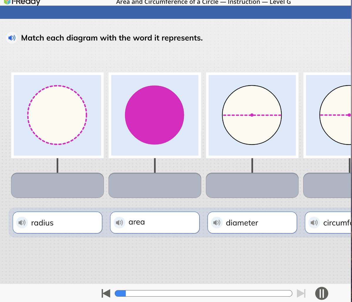 Match each diagram with the word it represents. Diagram 1: A circle with..