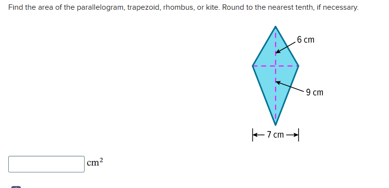 Find the area of the parallelogram, trapezoid, rhombus, or kite. Round to..