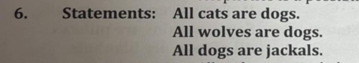 Statements: All cats are dogs. All wolves are dogs. All dogs are jackals...