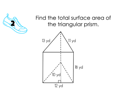 Find the total surface area of the triangular prism. (Diagram shows a tr..