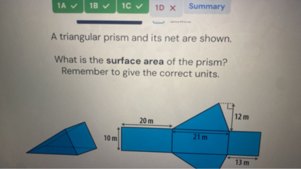 A triangular prism and its net are shown. What is the surface area of th..