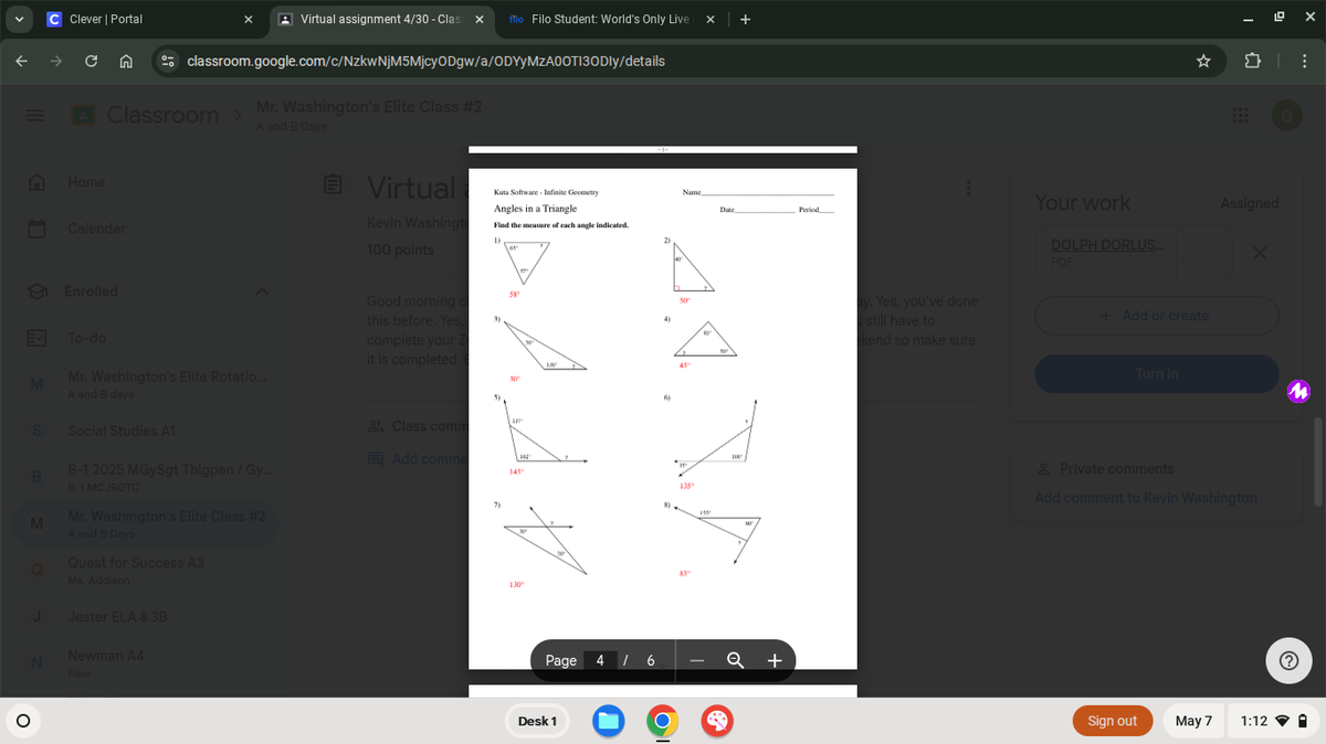 Kuta Software - Infinite Geometry Angles in a Triangle Find the measure o..