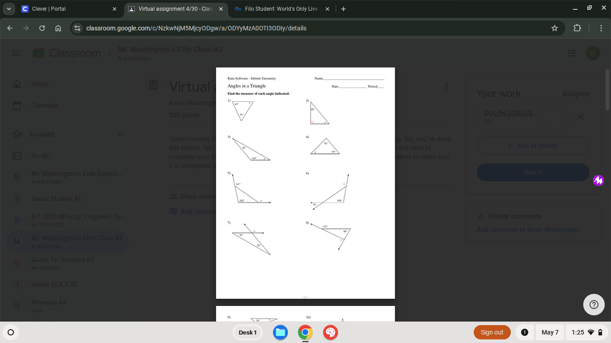 Kuta Software - Infinite Geometry Angles in a Triangle Find the measure o..