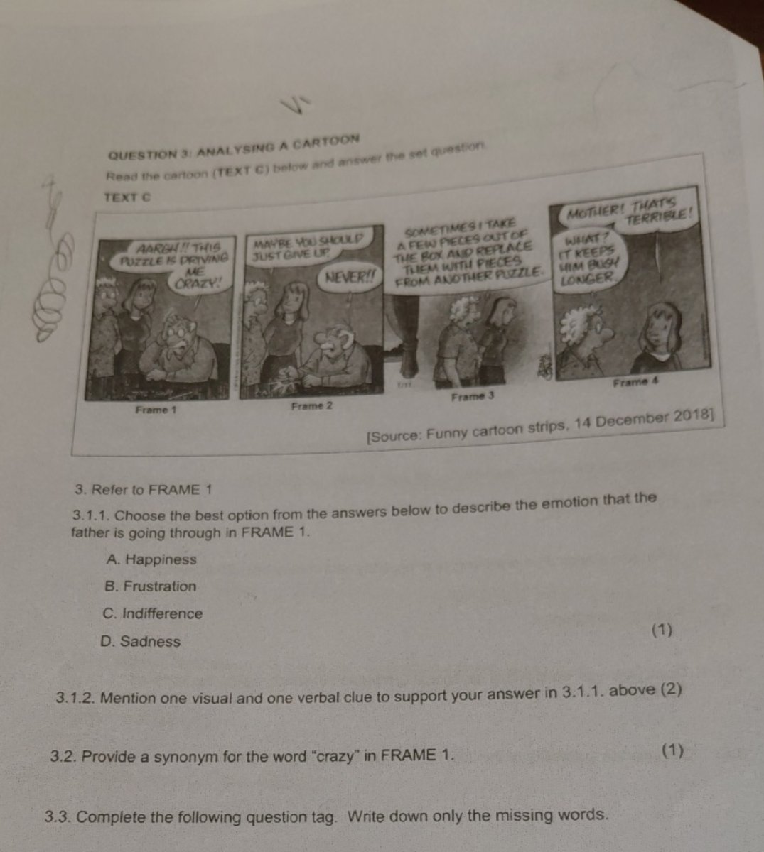 QUESTION 3: ANALYSING A CARTOON Read the cartoon (TEXT C) below and answe..