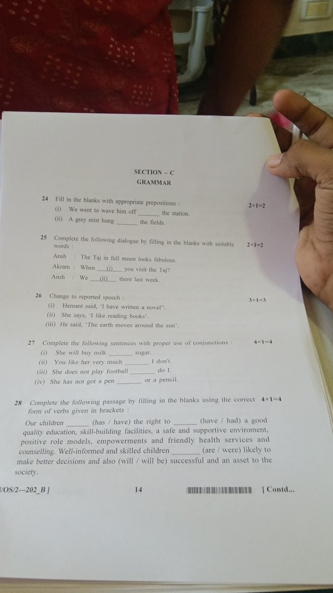 SECTION - C GRAMMAR 24 Fill in the blanks with appropriate prepositions:..