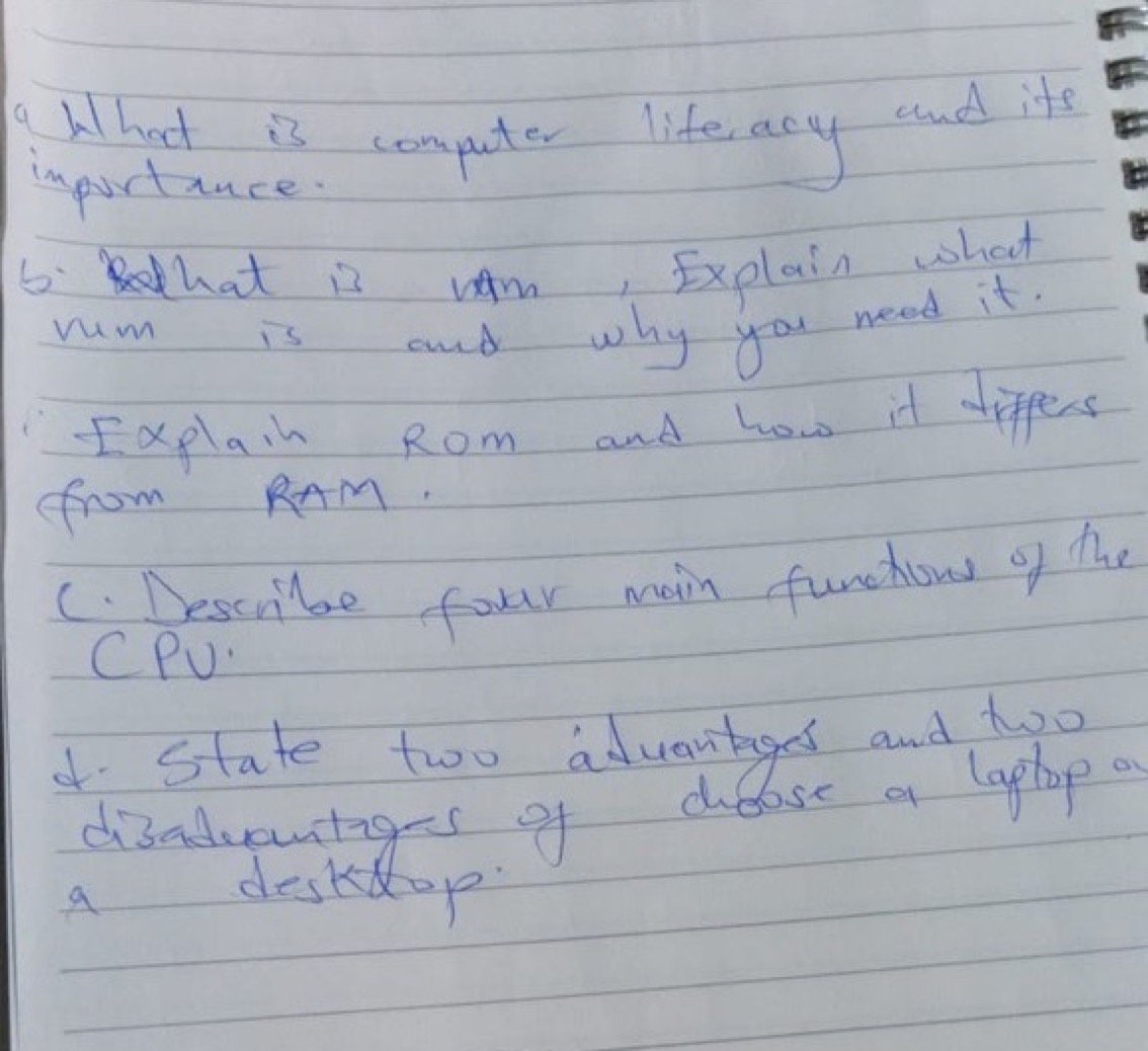 a. What is computer literacy and its importance? b. What is RAM? Explain