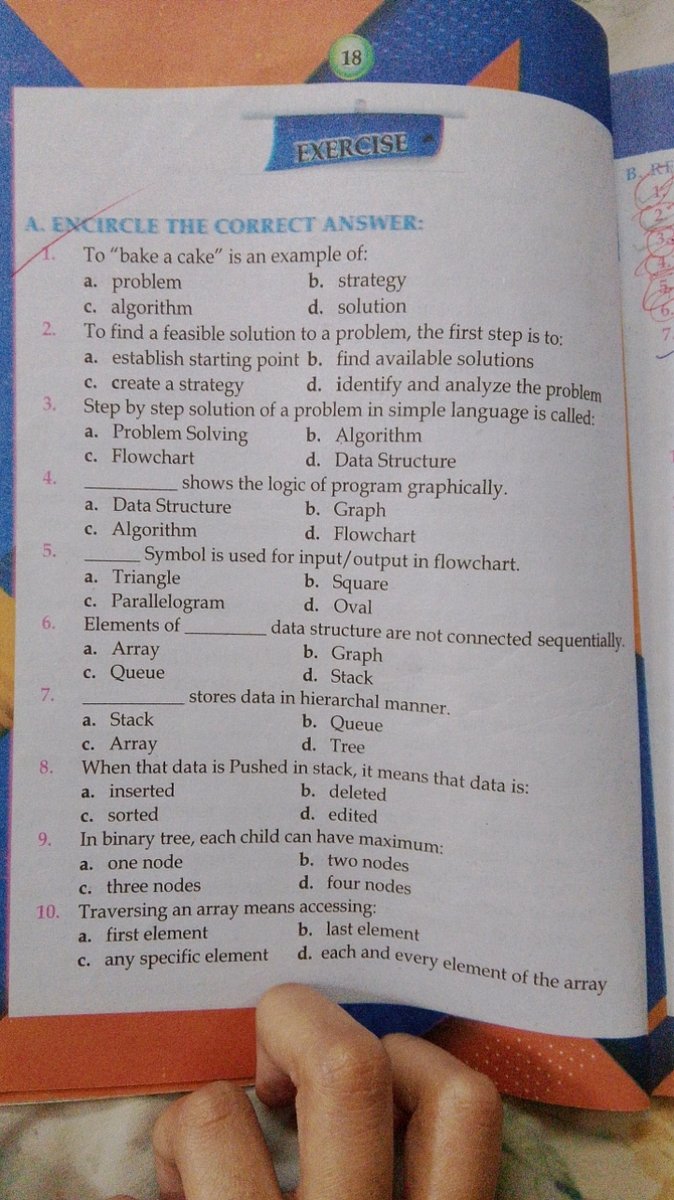 A. ENCIRCLE THE CORRECT ANSWER: To "bake a cake" is an example of: a...