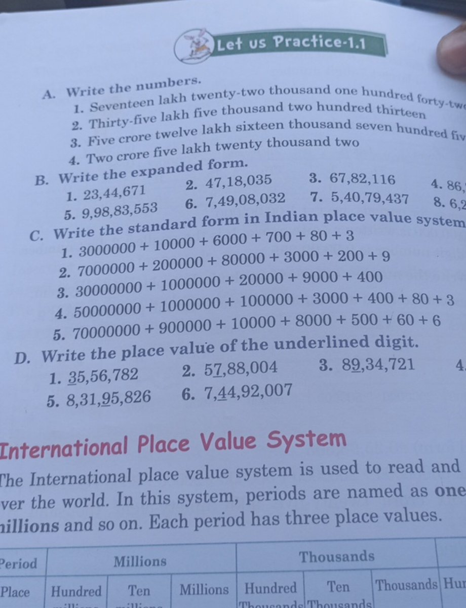 Here are some questions related to numbers and place value systems: A. W..