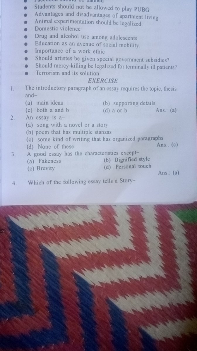 The introductory paragraph of an essay requires the topic, thesis and-