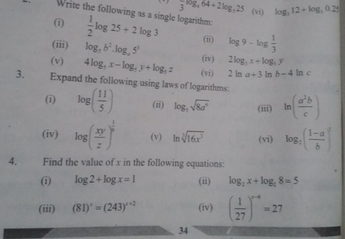 Write the following as a single logarithm: (i) \frac{1}{2}\log 25 + 2\log..