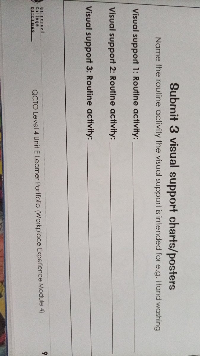 Submit 3 visual support charts/posters Name the routine activity the vis..