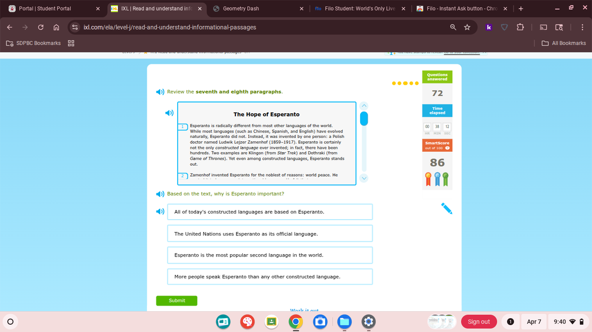 Review the seventh and eighth paragraphs. The Hope of Esperanto Esperan..