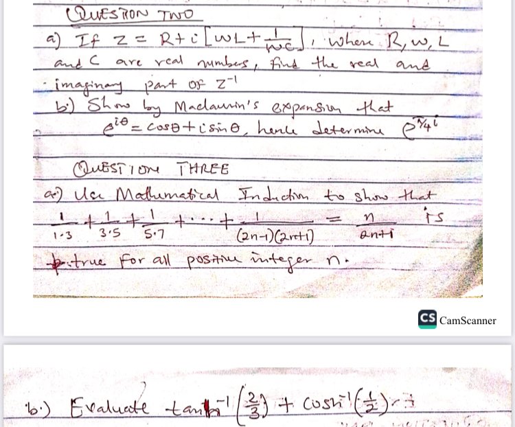 QUESTION TWO a) If Z = R + i[WL + \frac{1}{WC}], where R, w, L and C are