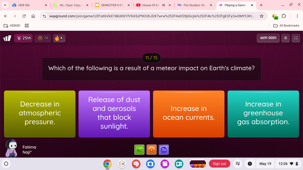 Which of the following is a result of a meteor impact on Earth's climate?..