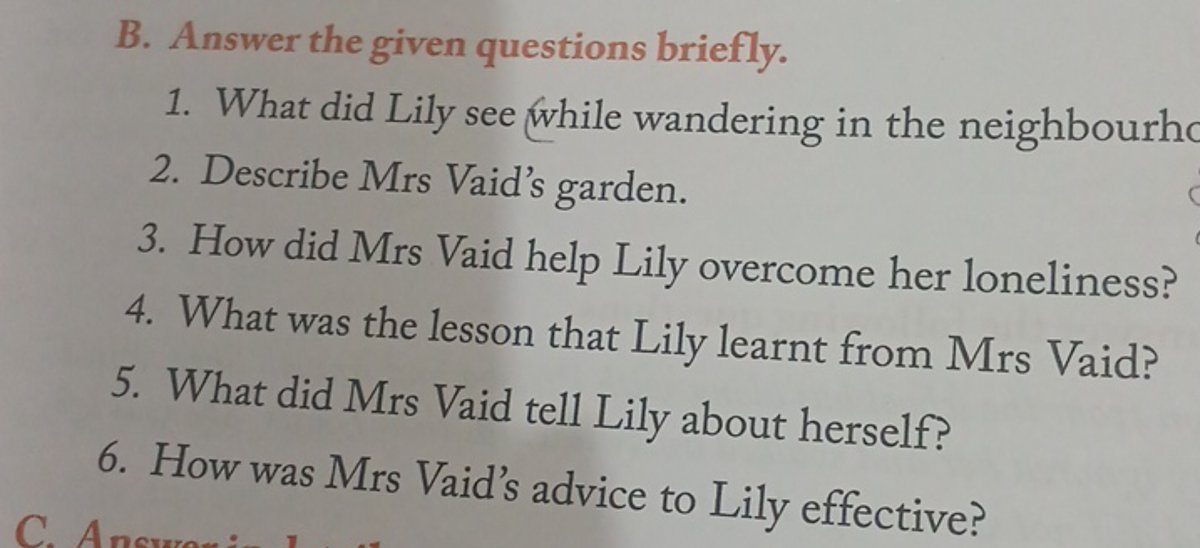 B. Answer the given questions briefly. What did Lily see while wandering..
